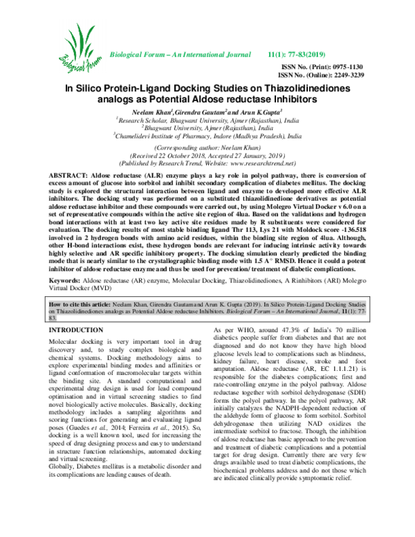 (PDF) , In Silico Protein-Ligand Docking Studies on Thiazolidinediones ...