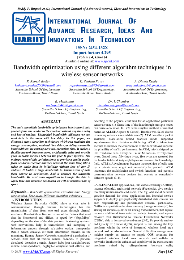 Pdf Bandwidth Optimization Using Different Algorithm Techniques In