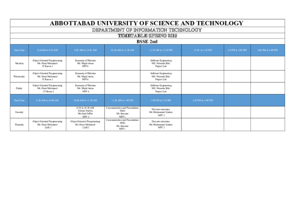 (PDF) BSSE TimeTable Spr 19 IT Dept Updated (1) | Prince sami ...