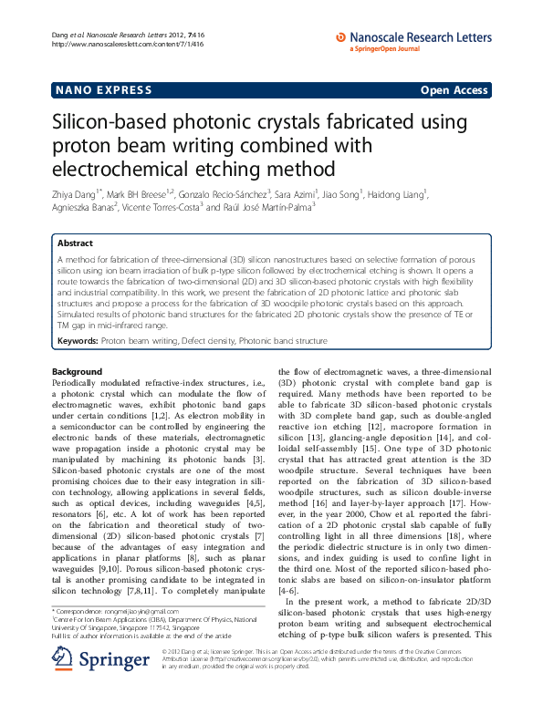 (PDF) Silicon-based photonic crystals fabricated using proton beam ...