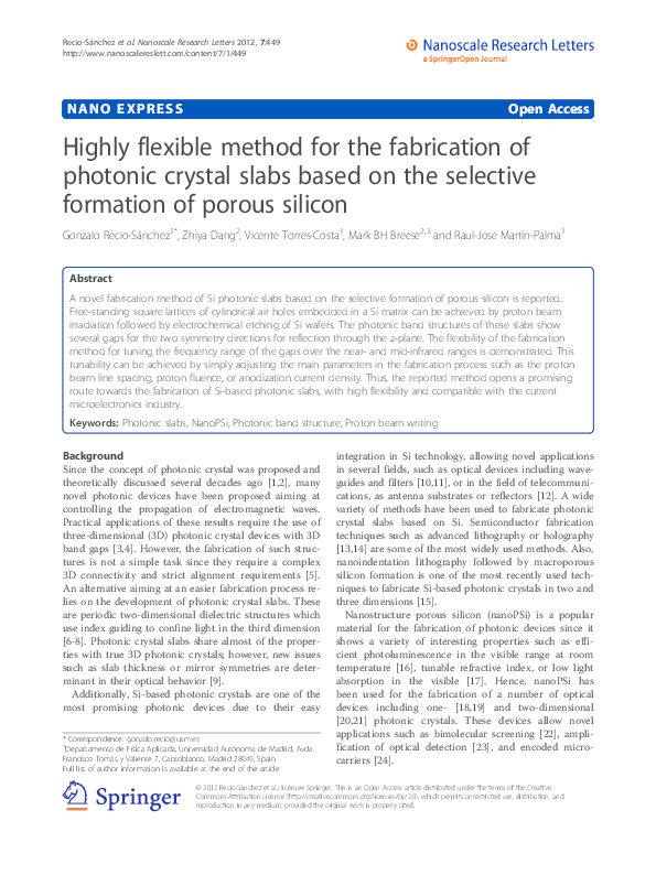 (PDF) Highly flexible method for the fabrication of photonic crystal slabs based on the ...