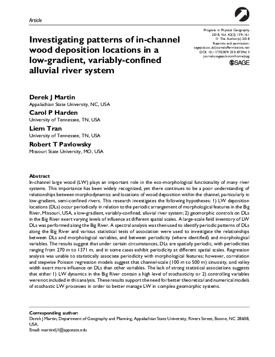 (PDF) Investigating patterns of in-channel wood deposition locations in ...