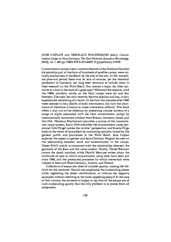 (PDF) Edith Raim: review of Jane Caplan and Nikolaus Wachsmann (eds ...