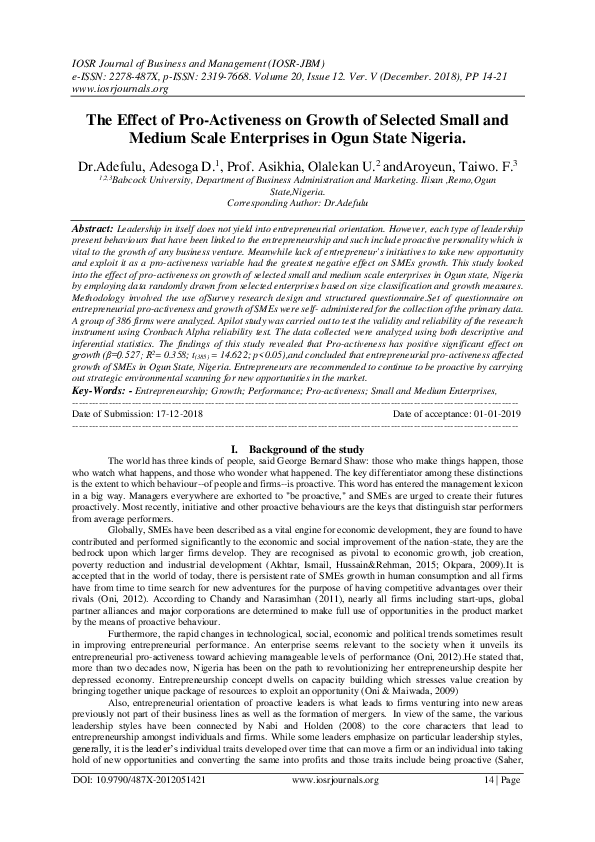 (DOC) The effect of Pro-activeness on Growth of Selected Small and Medium Scale Enterprises in ...