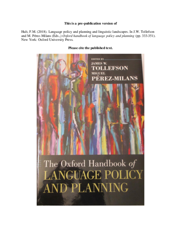(PDF) Language Policy and Planning and Linguistic Landscapes