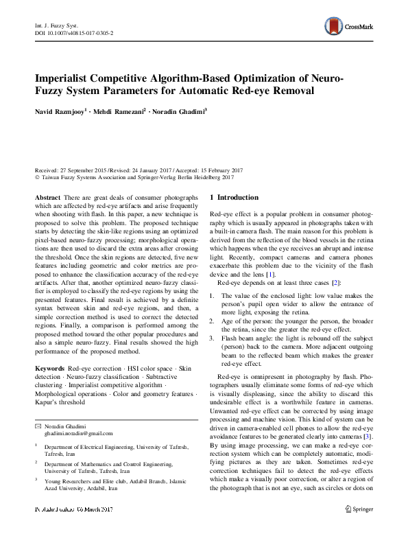 (PDF) Imperialist Competitive Algorithm-Based Optimization of Neuro- Fuzzy System Parameters for ...
