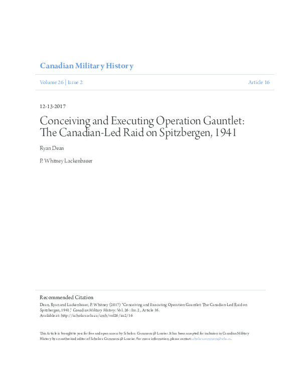 (PDF) Conceiving and Executing Operation Gauntlet: The Allied Raid on ...