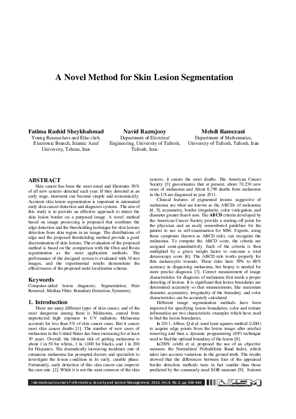 Pdf A Novel Method For Skin Lesion Segmentation