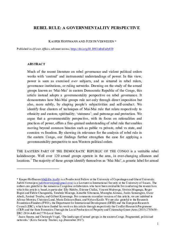 (PDF) Rebel rule: A governmentality perspective