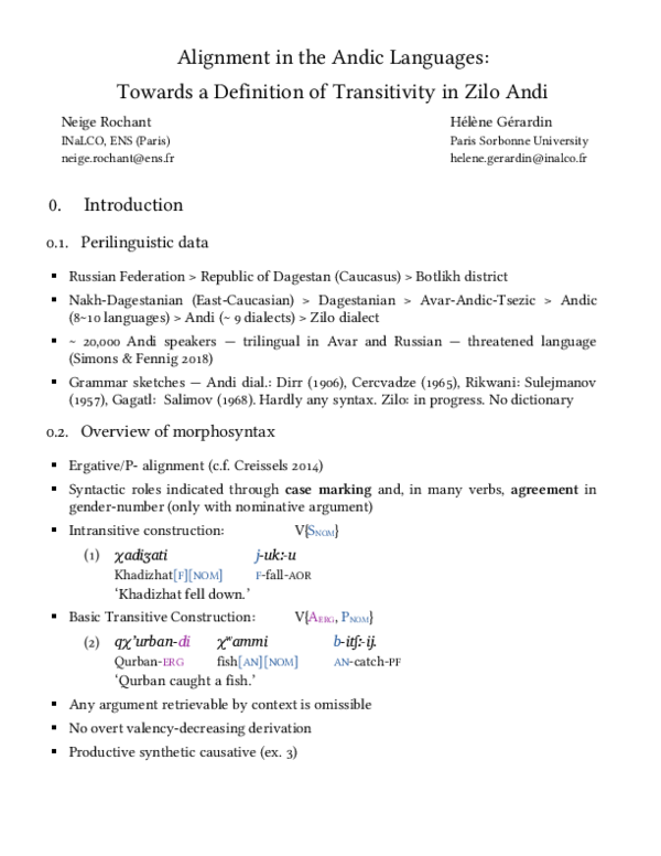 (PDF) Alignment in the Andic Languages: Towards a Definition of ...