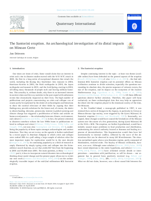 (PDF) The Santorini Eruption. An Archaeological Investigation of its ...