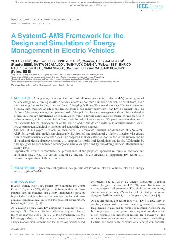 Pdf A Systemc Ams Framework For The Design And Simulation Of Energy Management In Electric