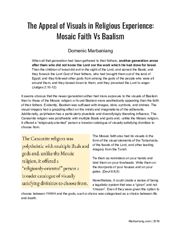 (PDF) The Appeal of Visuals in Religious Experience: Mosaic Faith Vs ...