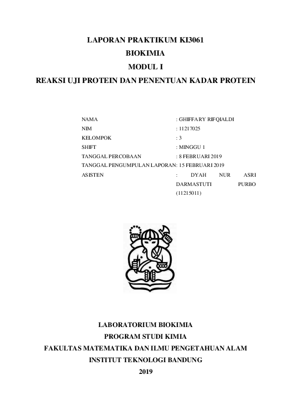 (DOC) LAPORAN PRAKTIKUM KI3061 BIOKIMIA MODUL I REAKSI UJI PROTEIN DAN ...