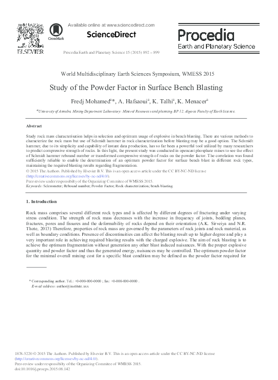 (PDF) Study of the Powder Factor in Surface Bench Blasting