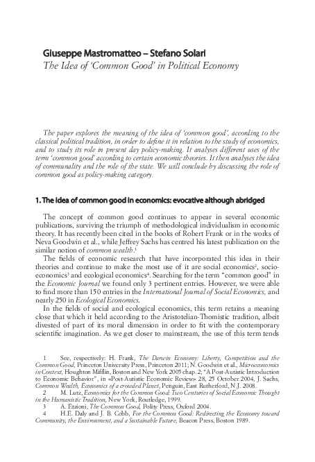 (PDF) The Idea of "Common Good" in Political Economy
