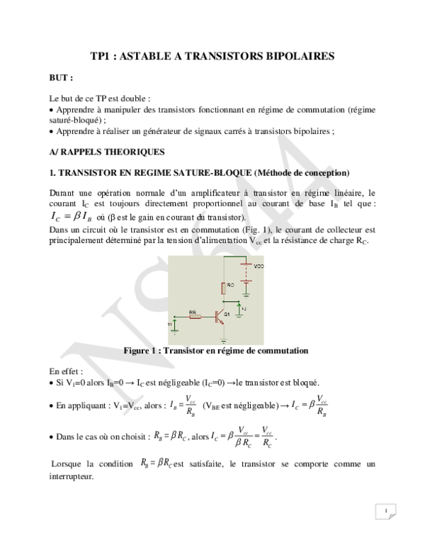 (PDF) TP1 Astable à transistors bipolaires