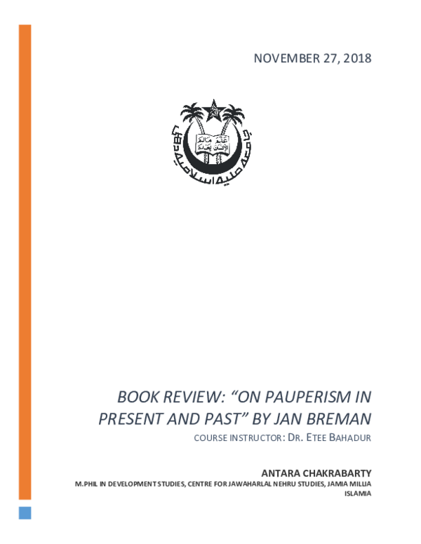 (PDF) Book review: On Pauperism in Present and Past by Jan Breman