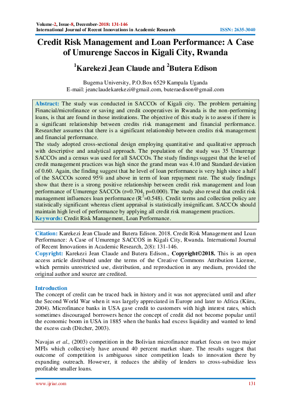 (PDF) Credit Risk Management and Loan Performance