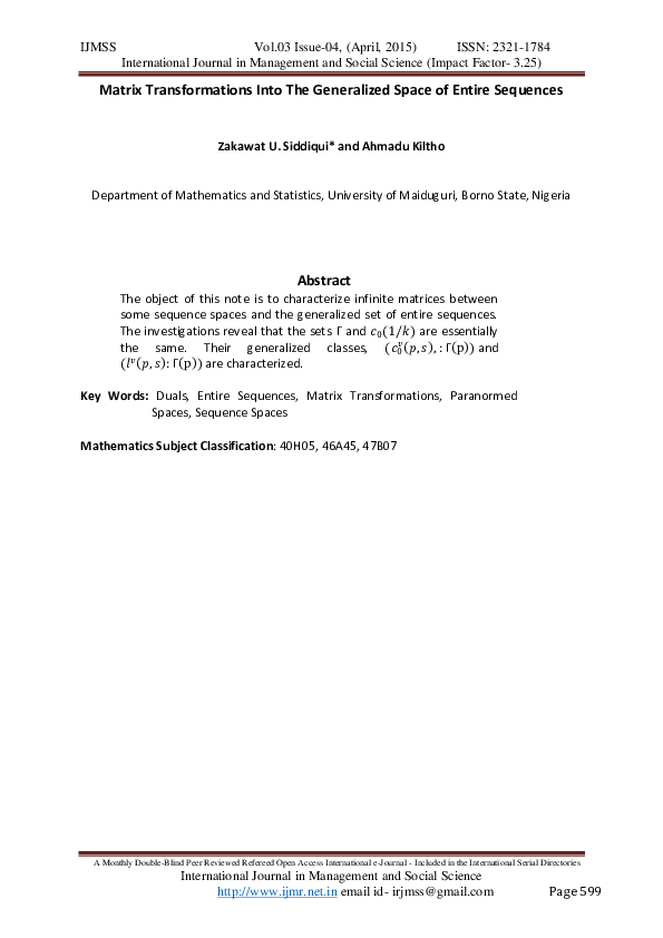 Pdf Matrix Transformations Into The Generalized Space Of Entire Sequences