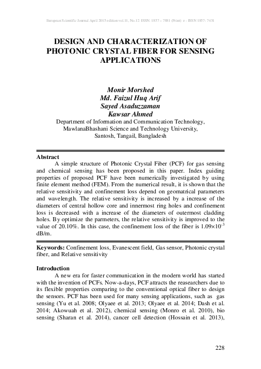 (PDF) Design and Characterization of Photonic Crystal Fiber for Sensing Applications