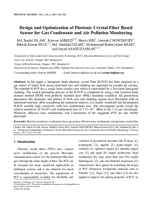 (PDF) Design and optimization of photonic crystal fiber based sensor for gas condensate and air ...