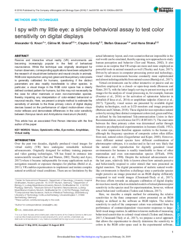 (PDF) I spy with my little eye: a simple behavioral assay to test color ...