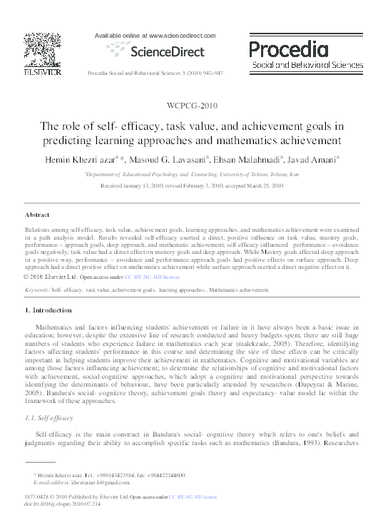 (PDF) Task value, self-efficacy and goal orientations
