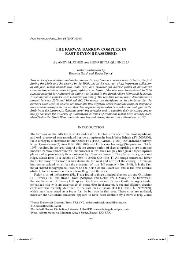(PDF) The Farway barrow complex in East Devon reassessed, Proceedings ...