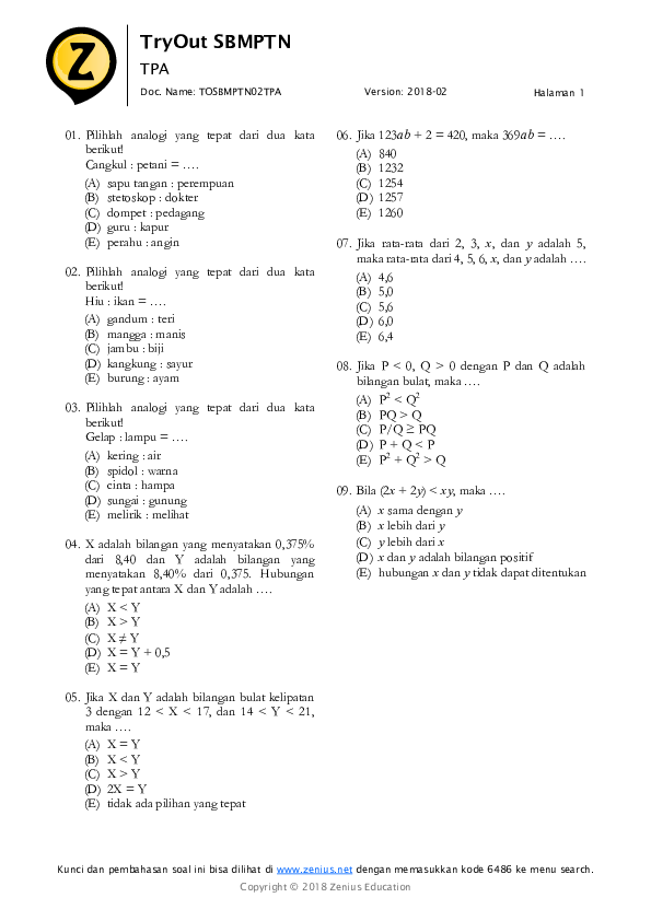 (PDF) TO SBMPTN TPA ITB