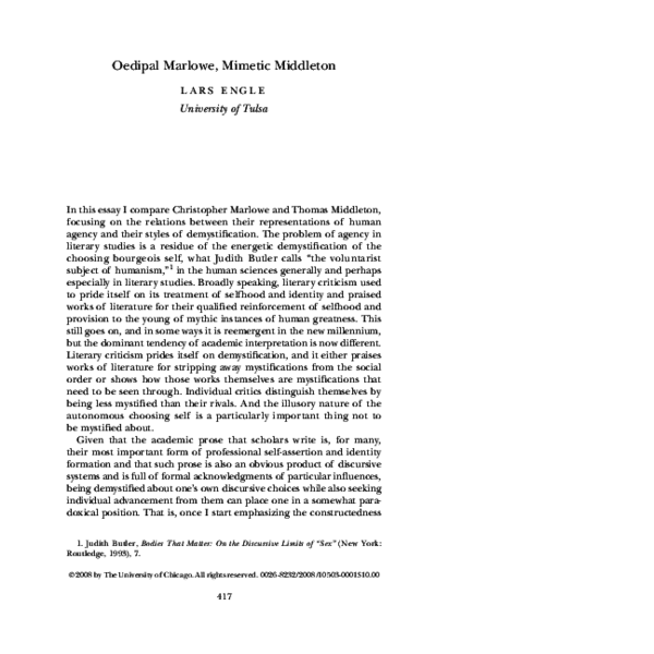 (PDF) Oedipal Marlowe, Mimetic Middleton.pdf | Lars Engle - Academia.edu