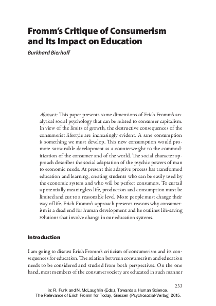 (PDF) Fromm’s Critique of Consumerism and Its Impact on Education