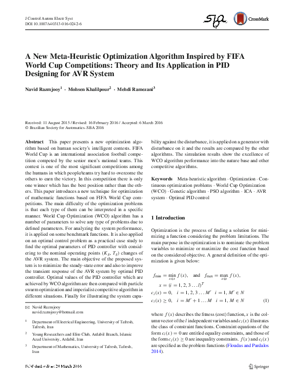 (PDF) A New Meta-Heuristic Optimization Algorithm Inspired by FIFA World Cup Competitions ...