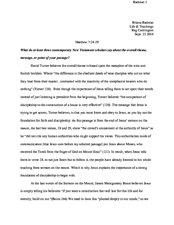 (DOC) Matthew 7:24-29: Passage Analysis