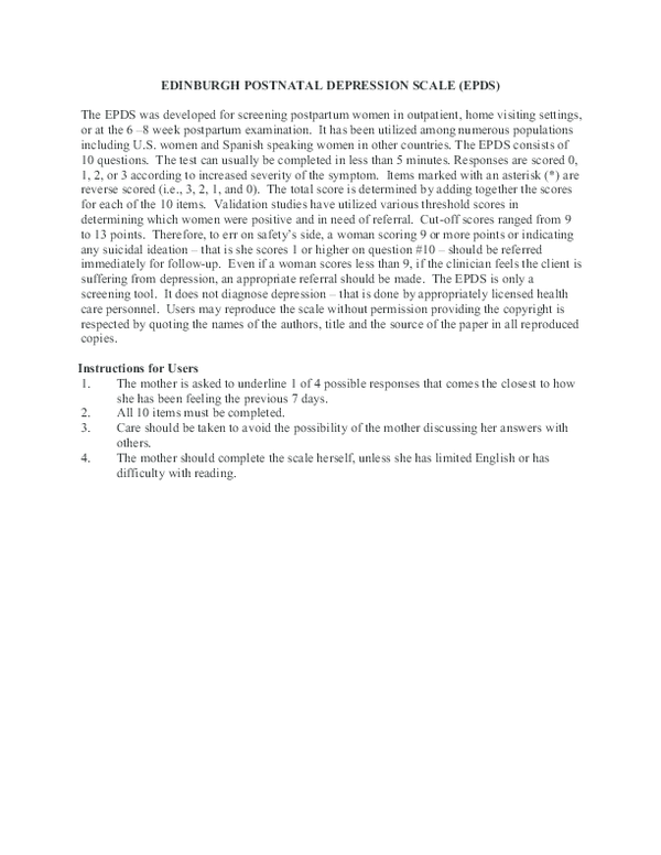 (PDF) EPDS: A Screening Tool for Postpartum Depression