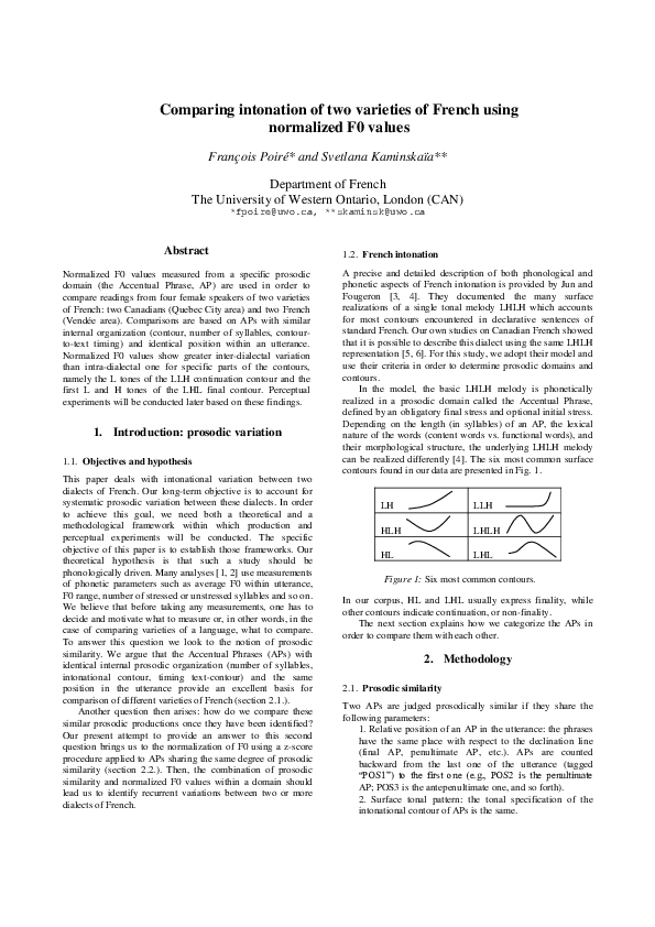 (PDF) Comparing intonation of two varieties of French using normalized ...