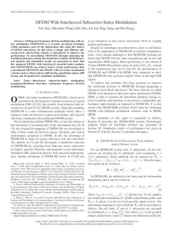 Pdf Ofdm With Interleaved Subcarrier Index Modulation