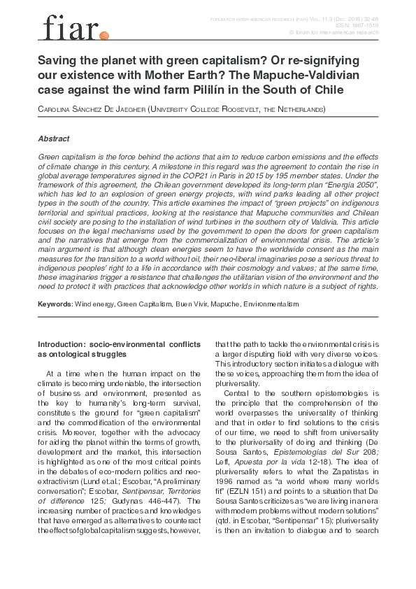 (PDF) Saving the planet with green capitalism? Or re-signifying our ...