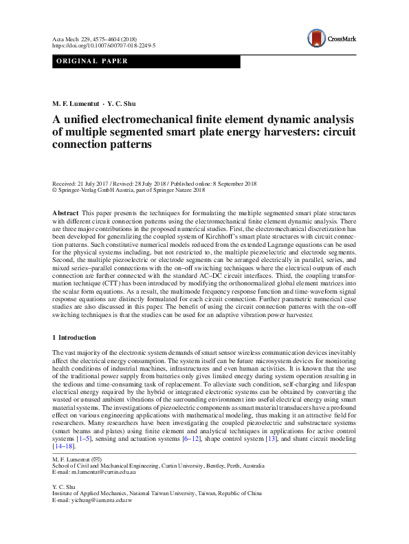 (PDF) A unified electromechanical finite element dynamic analysis of multiple segmented smart ...