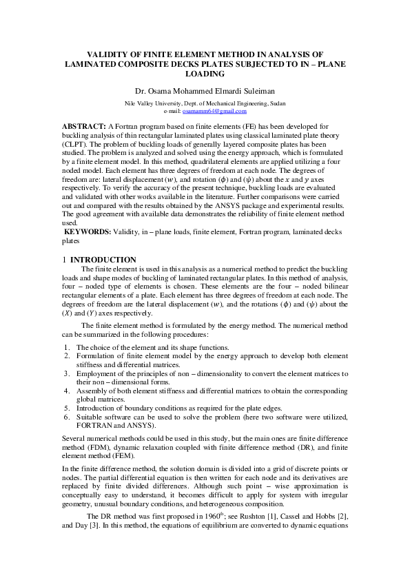 Validity Of Finite Element Method In Analysis Of Laminated Composite
