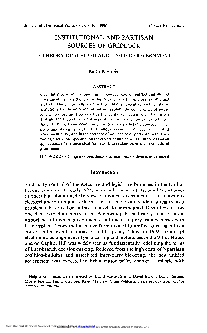 (PDF) Krehbiel 1996 JTP Institutional and Partisan Sources of Gridlock.pdf