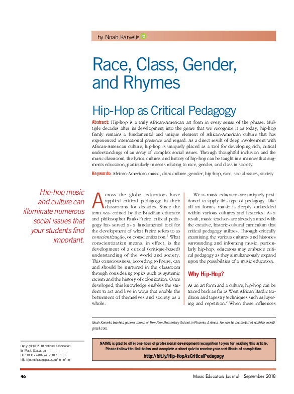 (PDF) Race, Class, Gender & Rhymes: Hip-hop as critical pedagogy