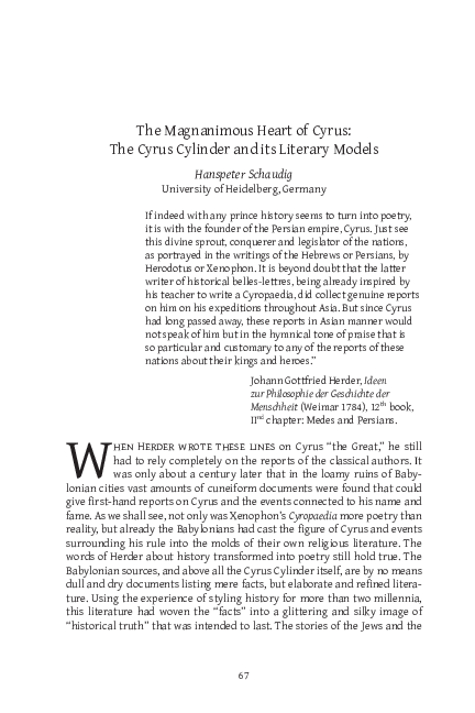 (PDF) “The Magnanimous Heart of Cyrus. The Cyrus Cylinder and its Literary Models”, in: M. Rahim ...