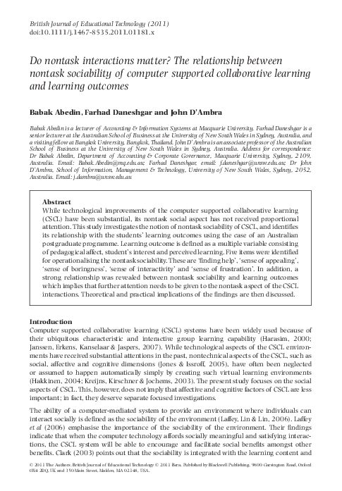 (PDF) Do nontask interactions matter? The relationship between nontask sociability of computer ...
