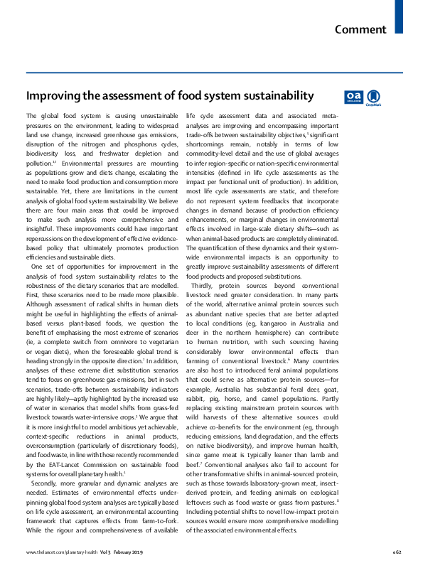 (PDF) Improving the assessment of food system sustainability