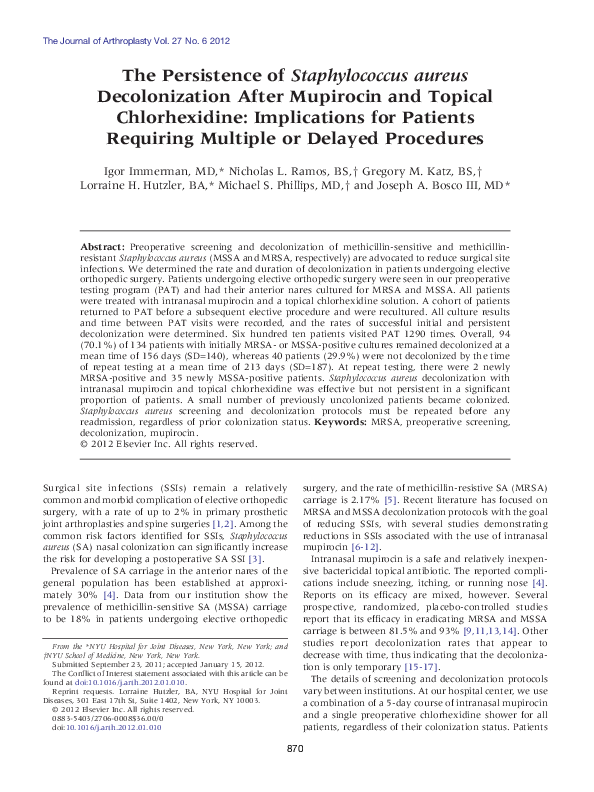 (PDF) The Persistence of Staphylococcus aureus Decolonization After ...