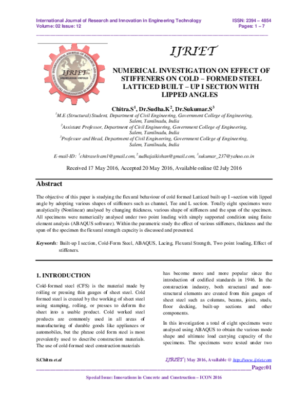 (PDF) NUMERICAL INVESTIGATION ON EFFECT OF STIFFENERS ON COLD – FORMED ...