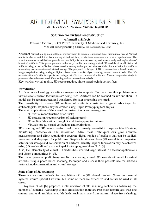 (PDF) Solution for virtual reconstruction of small artifacts