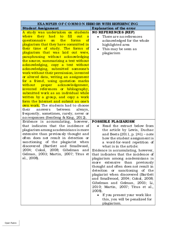 (PDF) EXAMPLES OF COMMON ERRORS WITH REFERENCING