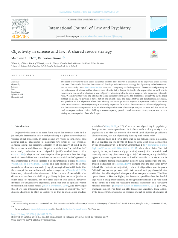 (PDF) Objectivity in Science and Law: A Shared Rescure Strategy
